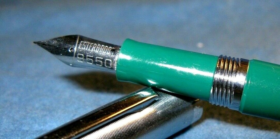 CLEAN 1960'S ESTERBROOK GREEN/CHROME CARTRIDGE SAFARI FOUNTAIN PEN 9550 ...