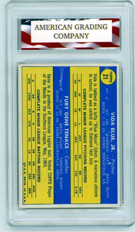 1970 Topps #21 Vida Blue Rookie Card AGC 8 NM/Mint Much Nicer Oakland ...