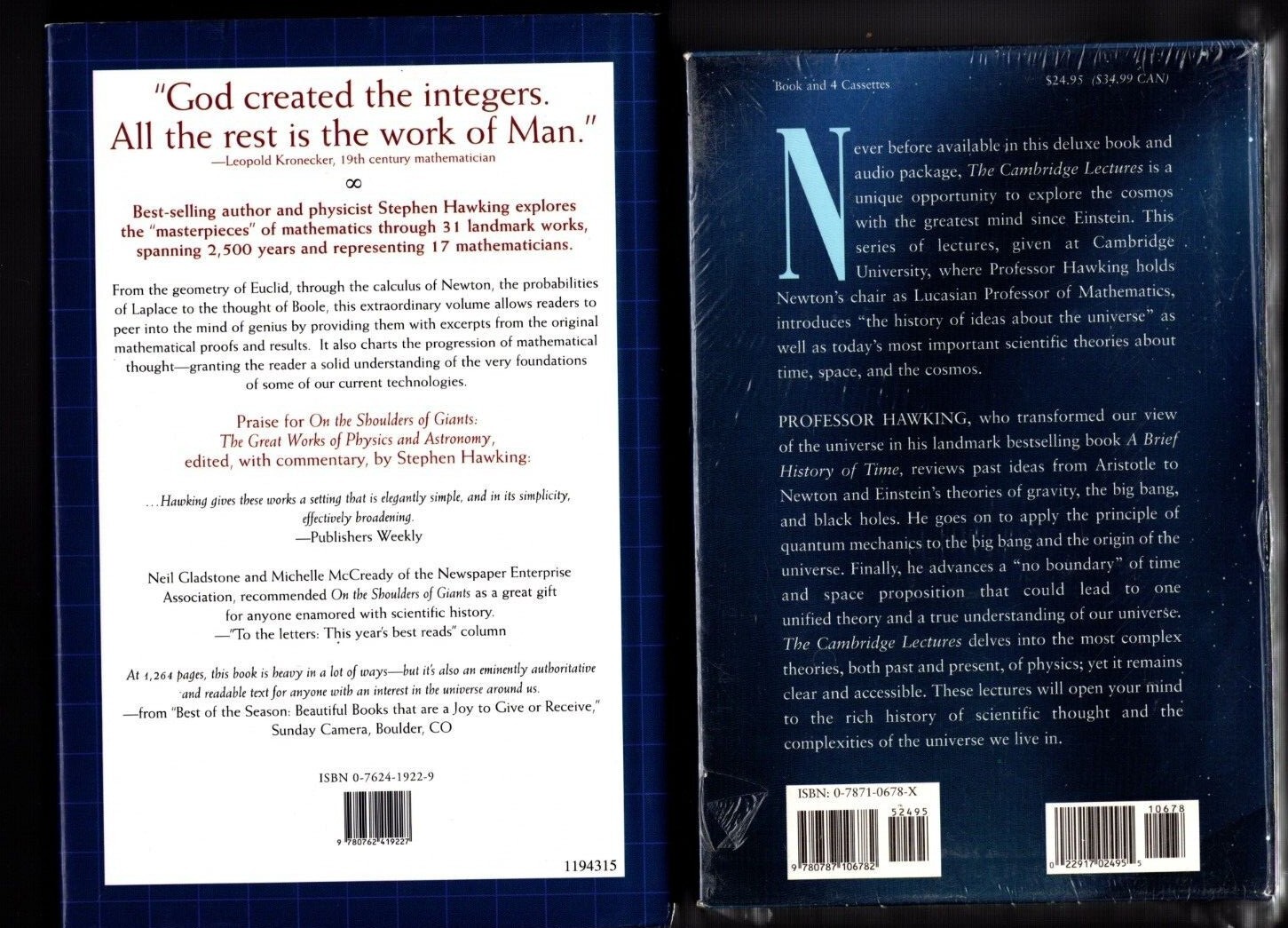 2 by Stephen Hawking GOD CREATED THE INTEGERS & CAMBRIDGE LECTURES w ...