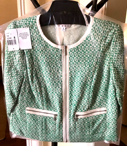 Cabi Size 8 Green Clover Tweed Zip Blazer Style #726 with ivory trim ...