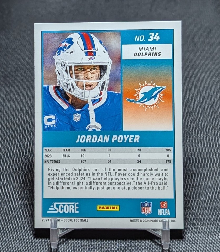 Jordan Poyer 2024 Panini Score Football Card #34 Miami Dolphins | eBay