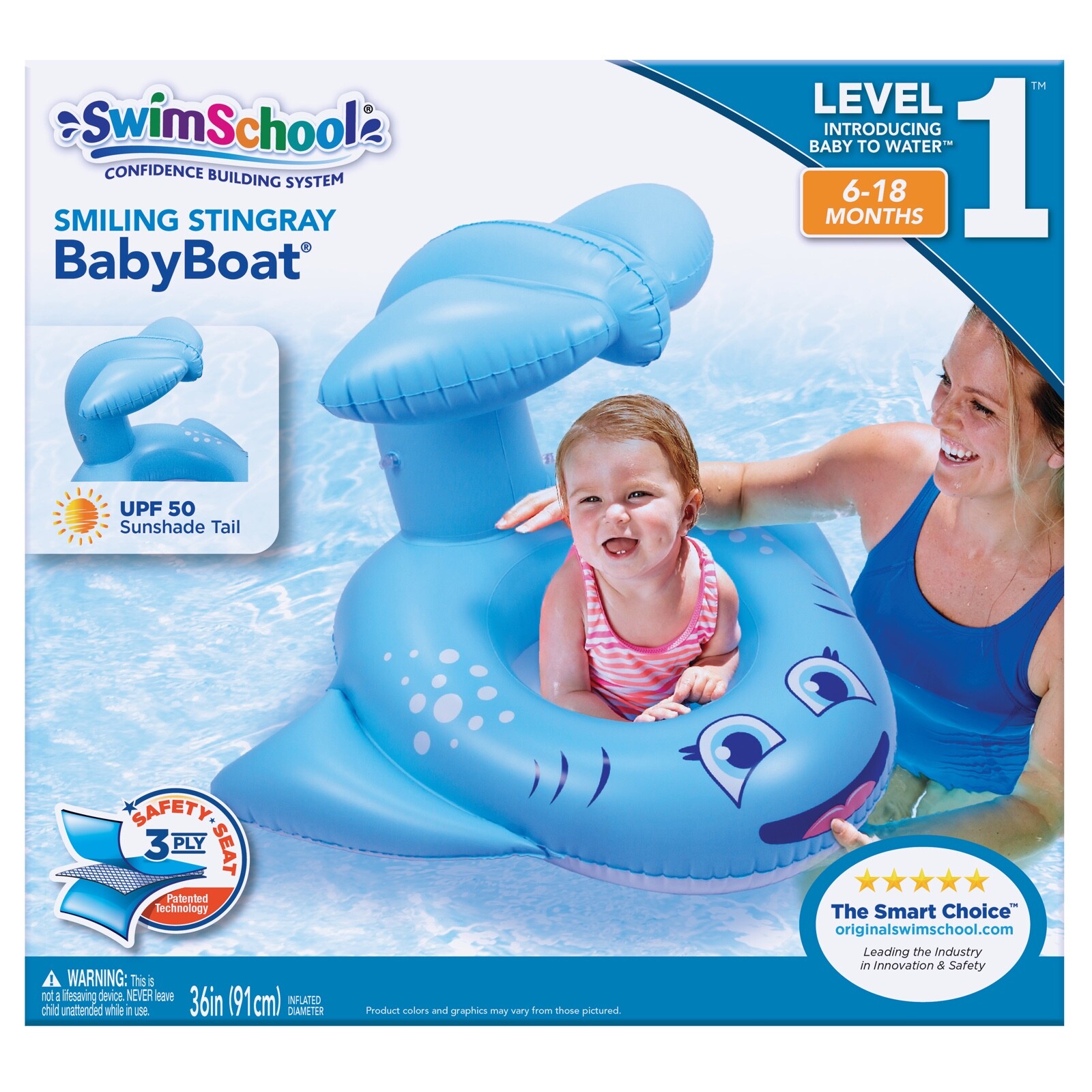 SWIMSCHOOL Smiling Stingray BABY BOAT Pool Float LEVEL 1 6-18 MONTHS 28 ...
