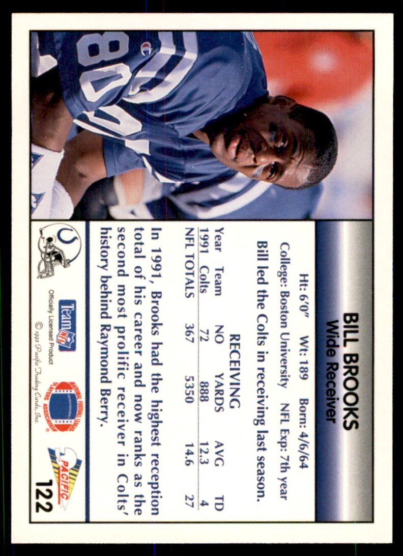 1992 Pacific Bill Brooks Indianapolis Colts #122 | eBay