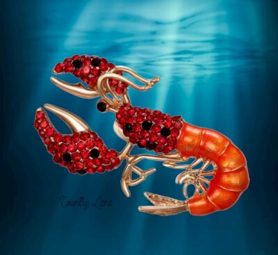 New Shrimp Prawn Ocean Crystal Classic Enamel Brooch Pin | eBay
