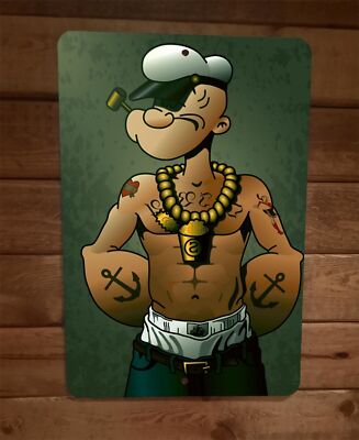Popeye the Sailor Wearing a Big Gold Chain Gangsta 8x12 Metal Wall ...