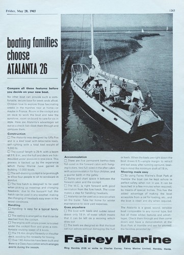 Original Vintage 1960s Atalanta 26 Sailing Boat Yacht Advert Fairey ...