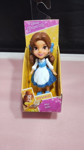 Disney Princess Mini Belle Poseable Doll Blue Glitter & White Dress ...