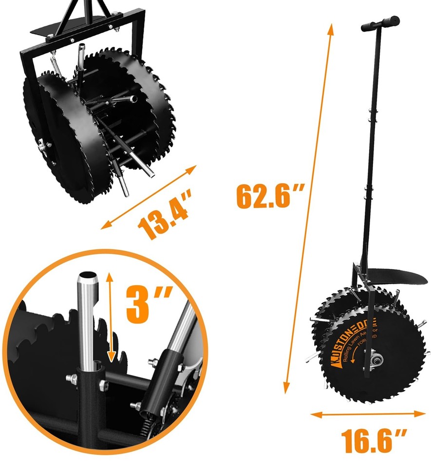 K.D STONEDGE Patented Rolling Lawn Coring Aerator Yard Grass Pulling ...