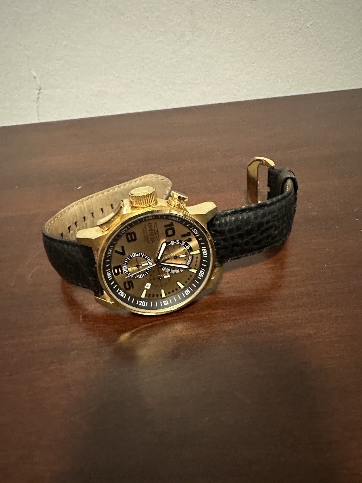 Invicta I-Force Men’s Chronograph Watch Gold Tone Lea… - Gem