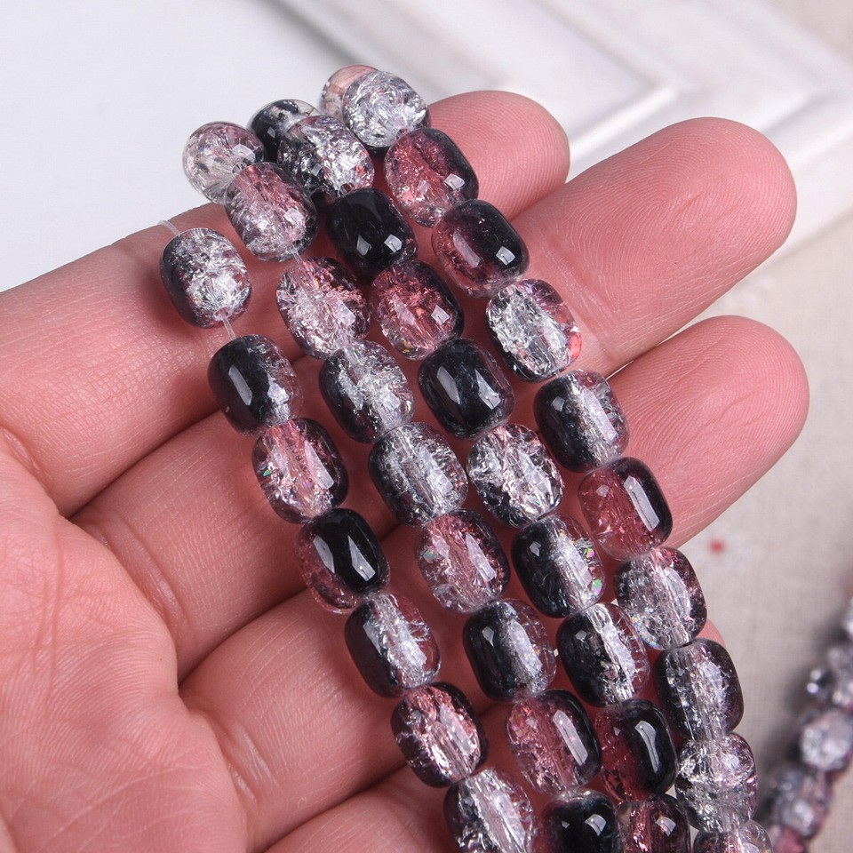 30pcs Colorful Crackle Crystal Glass 9.5x8mm Oval Cylinder Shape Loose ...