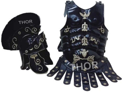 Medieval King Roman Helmet W/Black Plume Muscle Jacket Wearable Costume ...