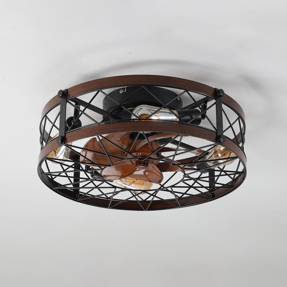 20" Farmhouse Caged Ceiling Fan Light Flush Mount Lights kit With ...