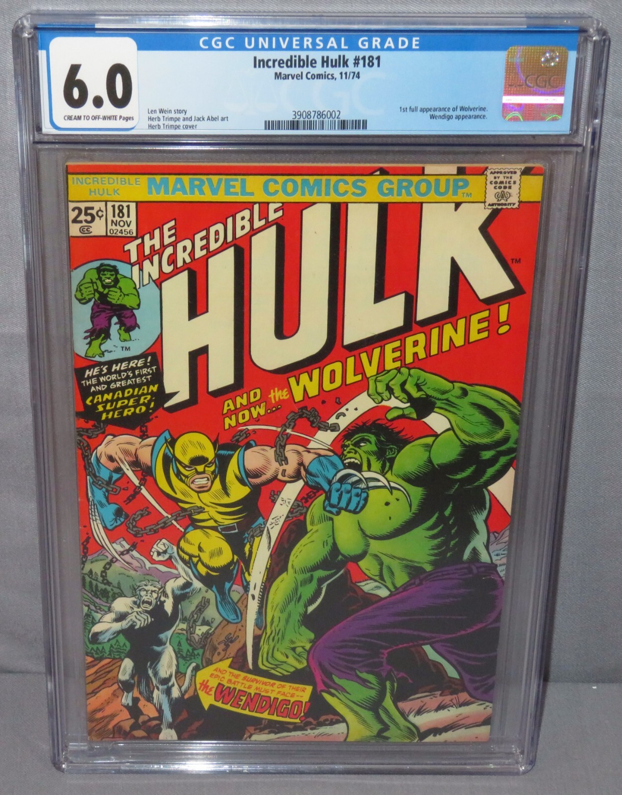 INCREDIBLE HULK #181 (Wolverine 1st app. w/ MVS) CGC 6.0 FN Marvel ...