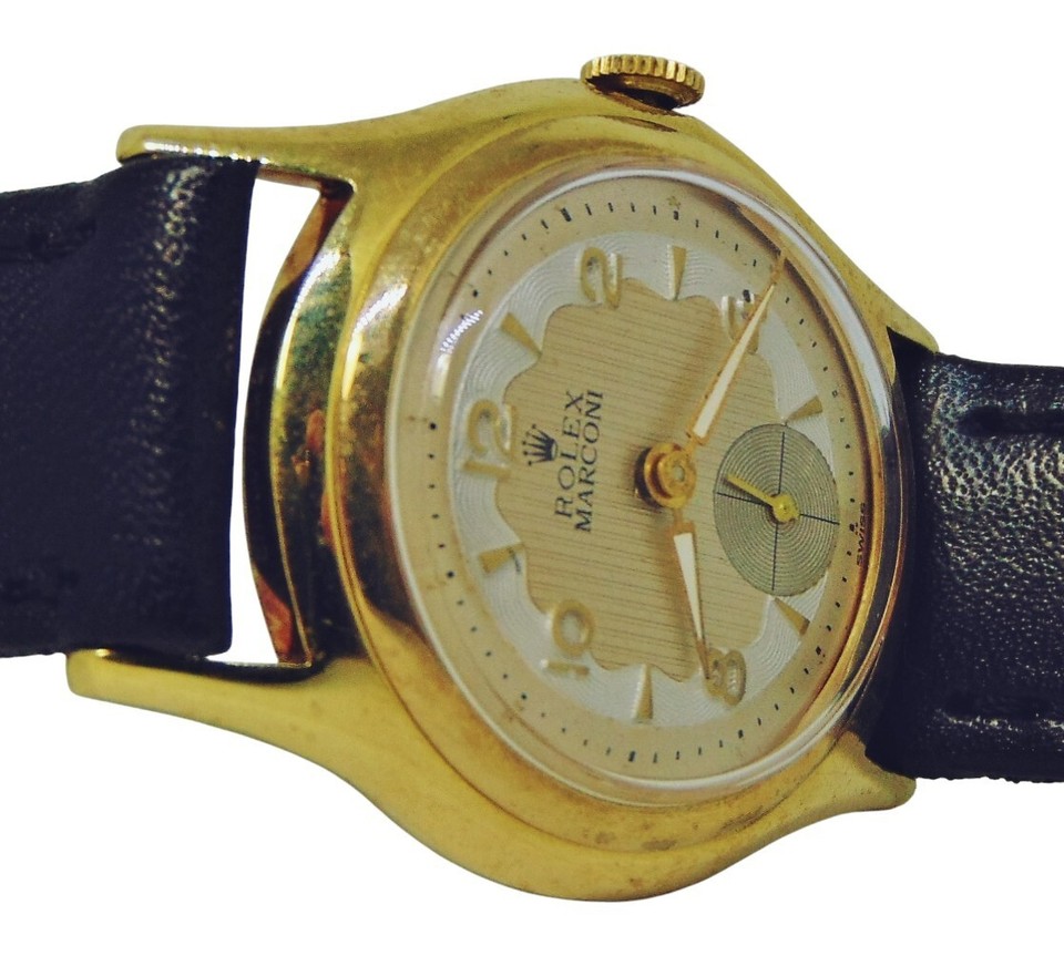 Vintage ROLEX Marconi textured dial 18k gold plated case watch just ...