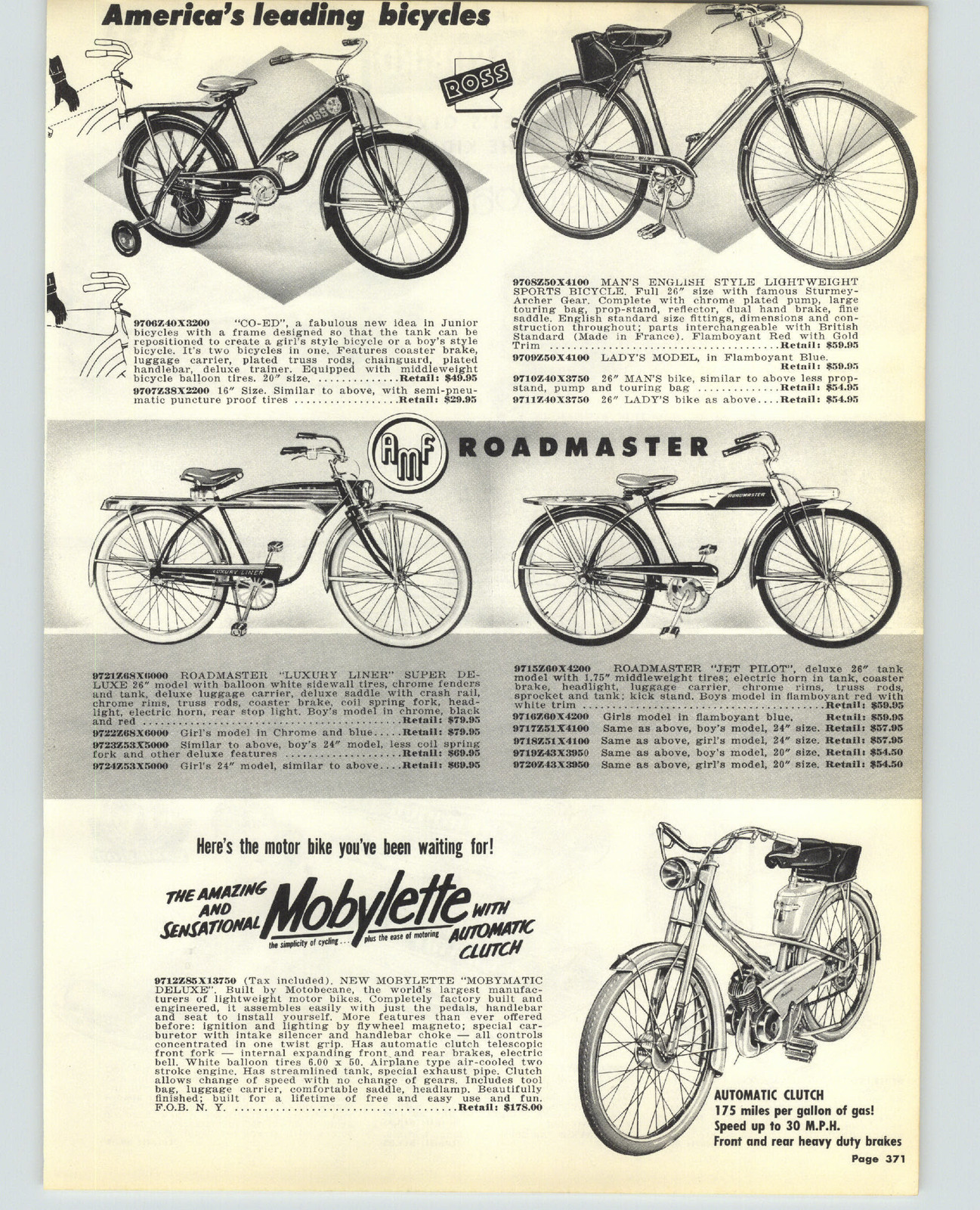 1957 PAPER AD Mobylette MoPed Motorscooter Motorcycle Mobymatic Deluxe ...