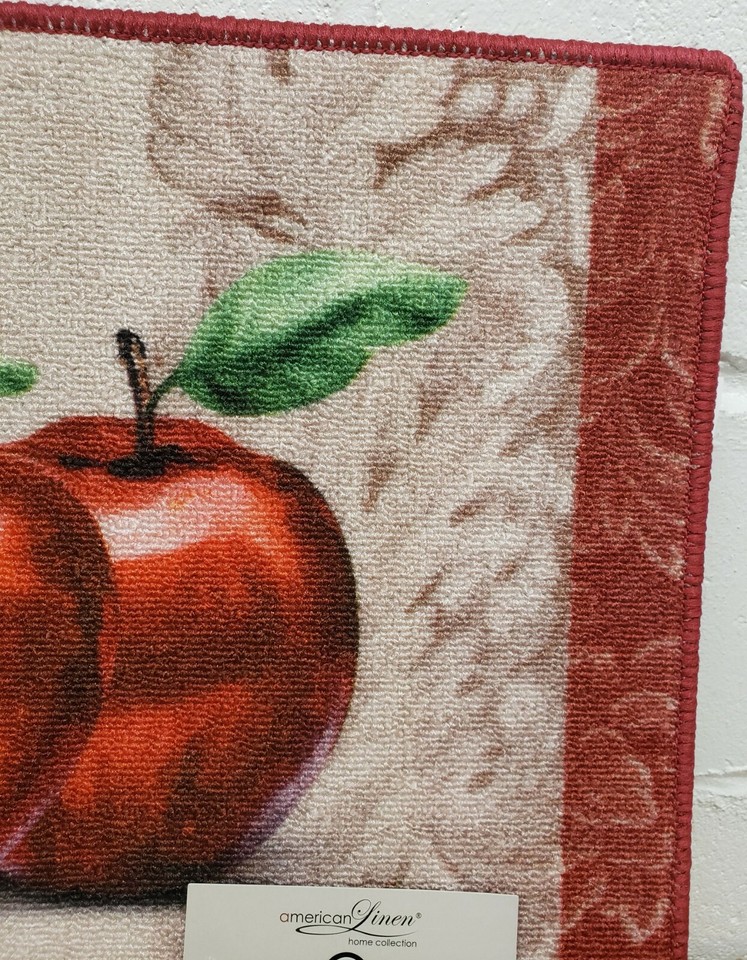 Printed Kitchen Rug (nonskid back) (18"x30") 4 FRESH RED APPLES, heavy ...