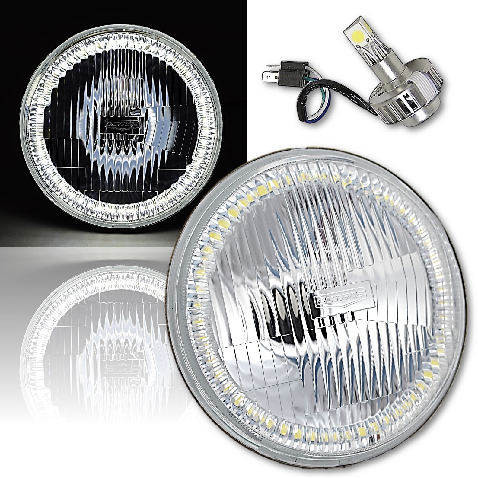 7" Stock Headlight Headlamp White SMD Halo Angel Eye Light 18/24w LED ...