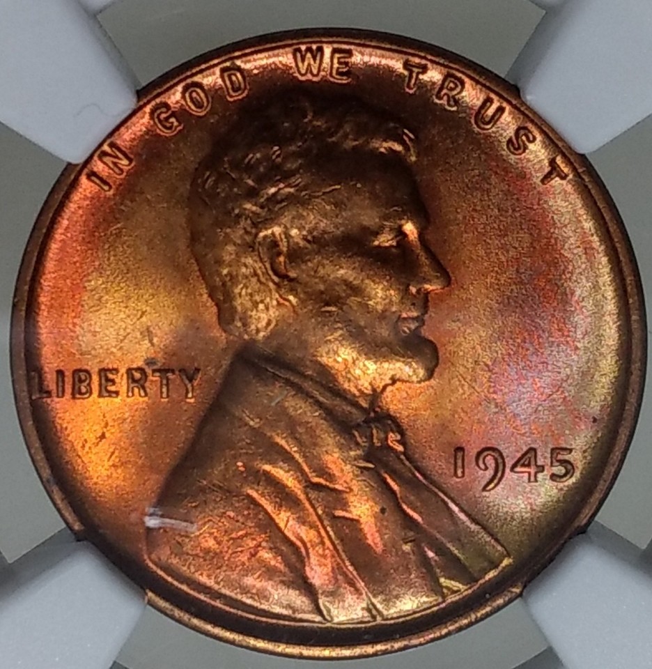1945 Lincoln Cent NGC MS66RB ~ Colorful Toning | eBay