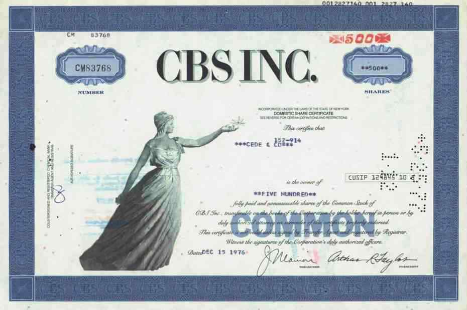 CBS INC. Columbia Broadcasting System 1976 CBS Viacom Sony ABC MTV 500 ...