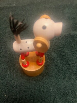 Vintage Wooden Dog Collapsible Push Bottom Thumb Puppet Round Base | eBay