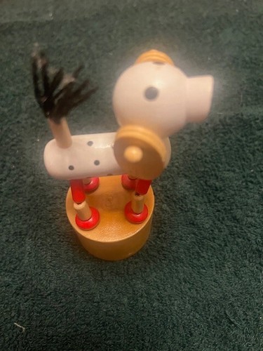 Vintage Wooden Dog Collapsible Push Bottom Thumb Puppet Round Base | eBay