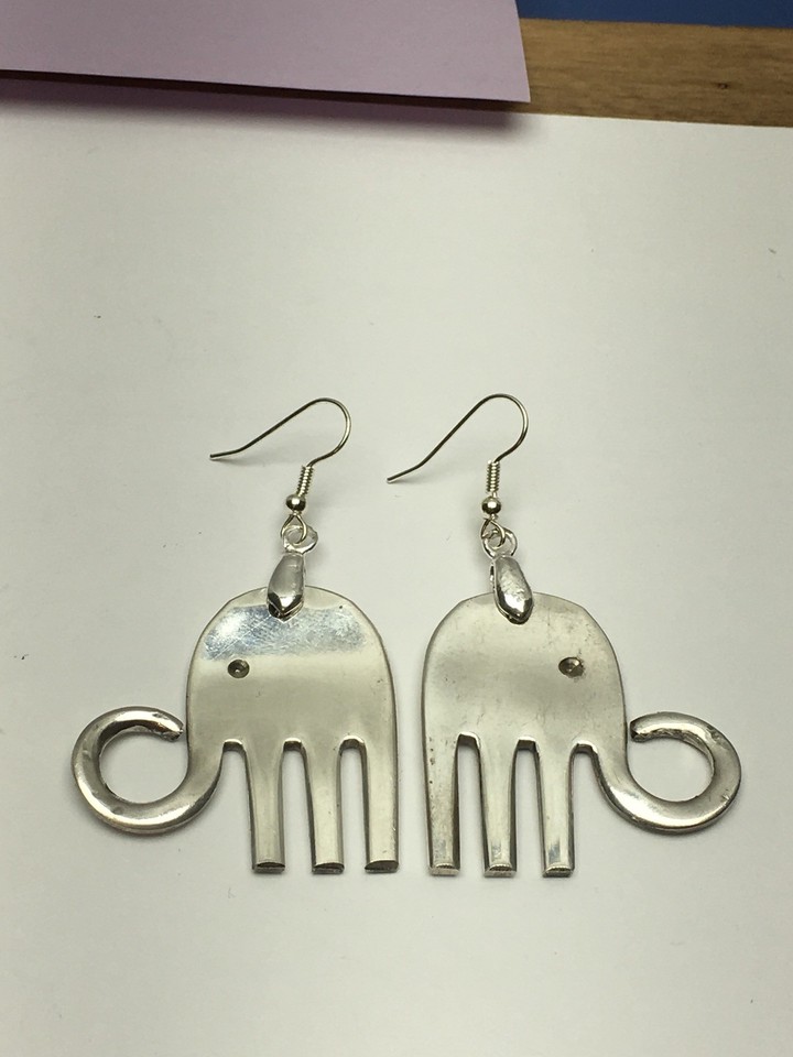 VINTAGE SPOON FORK ELEPHANT EARRINGS Silverware Silverplate Jewelry | eBay
