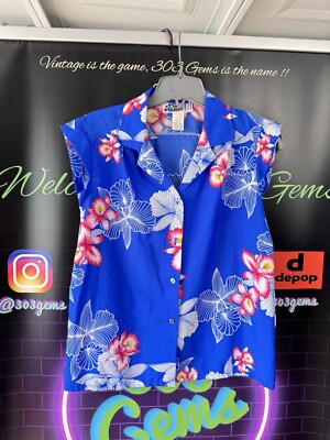 Womens Vintage Iconic Hilo Hattie Blue Hawaiian Flower Cap Sleeve | eBay