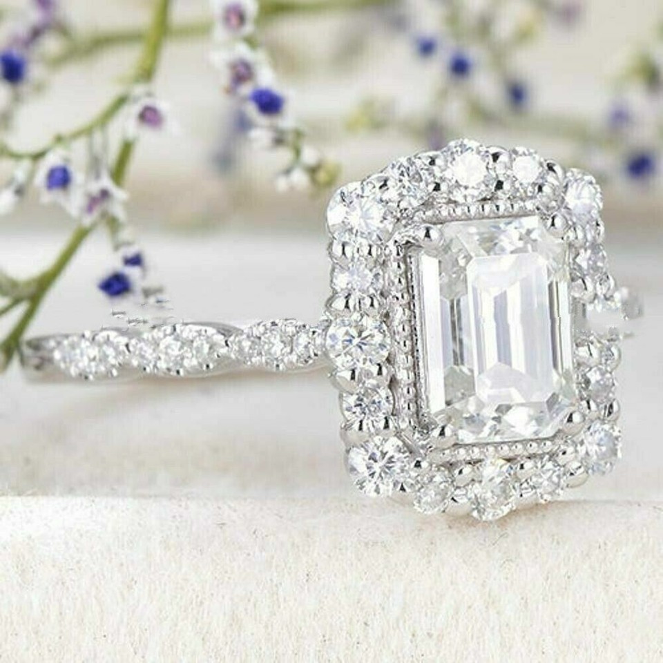 Bague de fiançailles saphir taillé émeraude 2,75 carats créée en ...