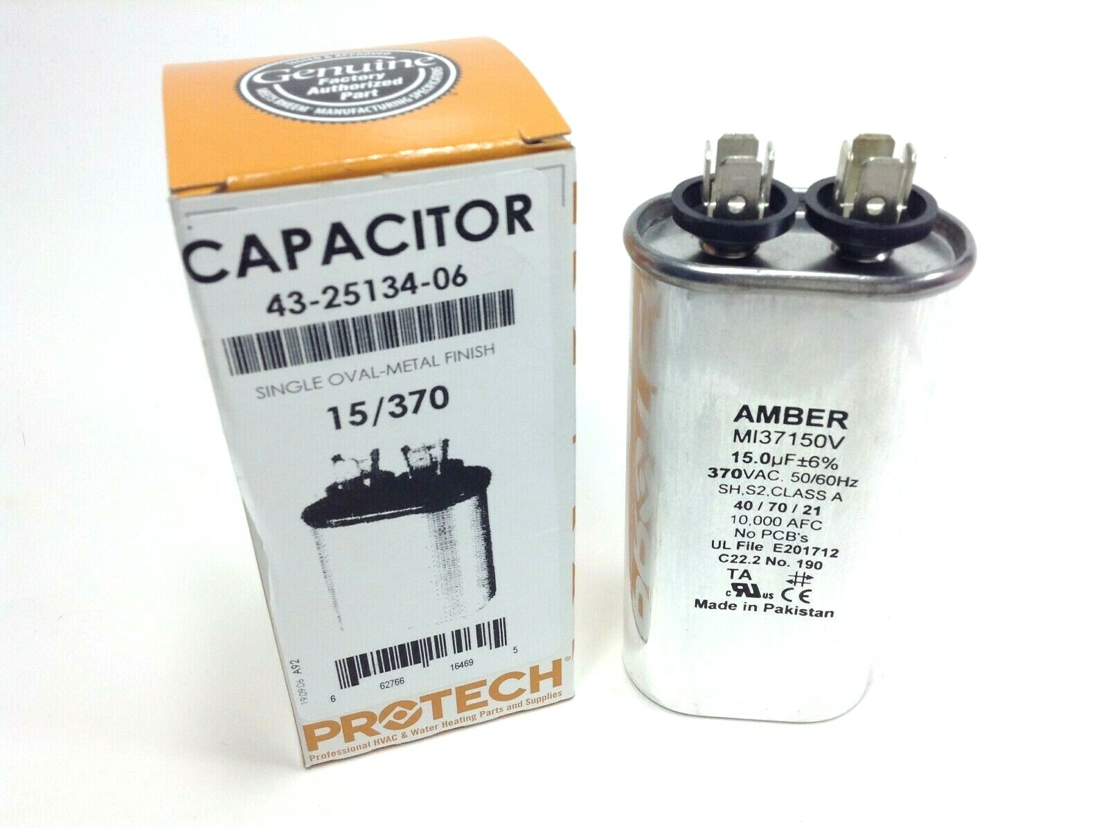 15 MFD 370 Volt Oval Run Capacitor - ProTech 43-25134-06 Rheem Ruud ...