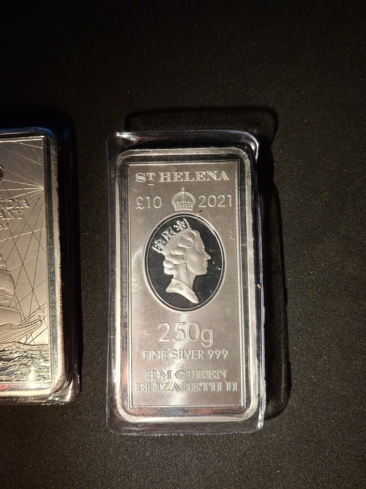 (4) 250 gram silver bars .999 fine - 1 kilo - 2021 St Helena East India ...