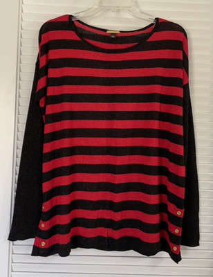 Dana Buchman Top Oversized Red/Black Stripe Gold Metallic Long Slv ...
