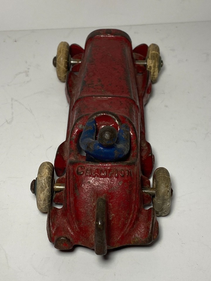 Champion Race Car Cast Iron Boat Tail Red Racer - Hubley Dent | eBay