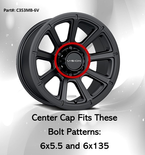Vision Wheel 353 Turbine C353MB-6V Matte Black Center Cap 6 Lug Fit 6x5 ...