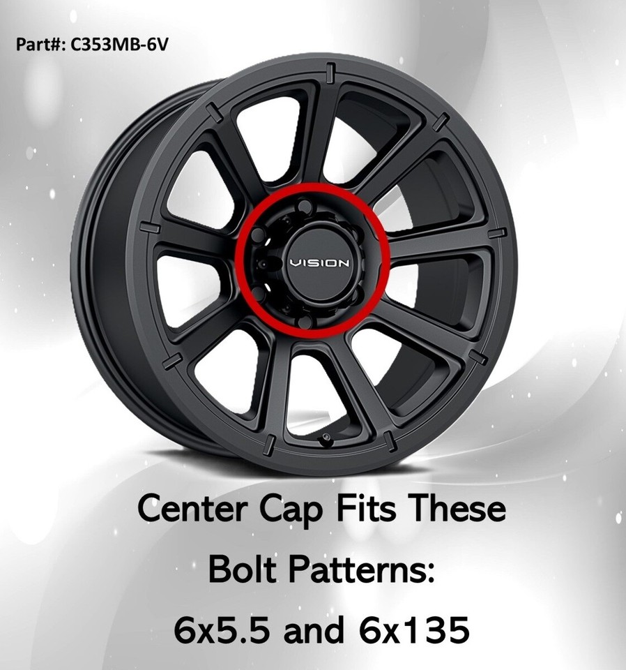 Vision Wheel 353 Turbine C353MB-6V Matte Black Center Cap 6 Lug Fit 6x5 ...