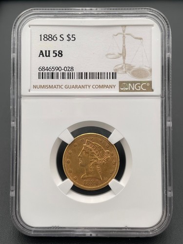 1886 S $5 Liberty Head Half Eagle Gold Coin, NGC AU-58 | eBay