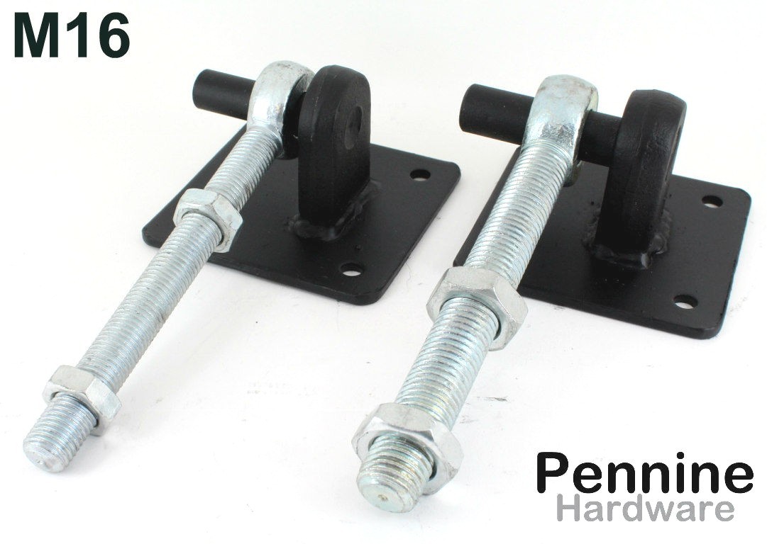 1 x Pair 16mm Heavy Duty Gate Hinge Pins on Back Plate Fencing Farm DIY ...