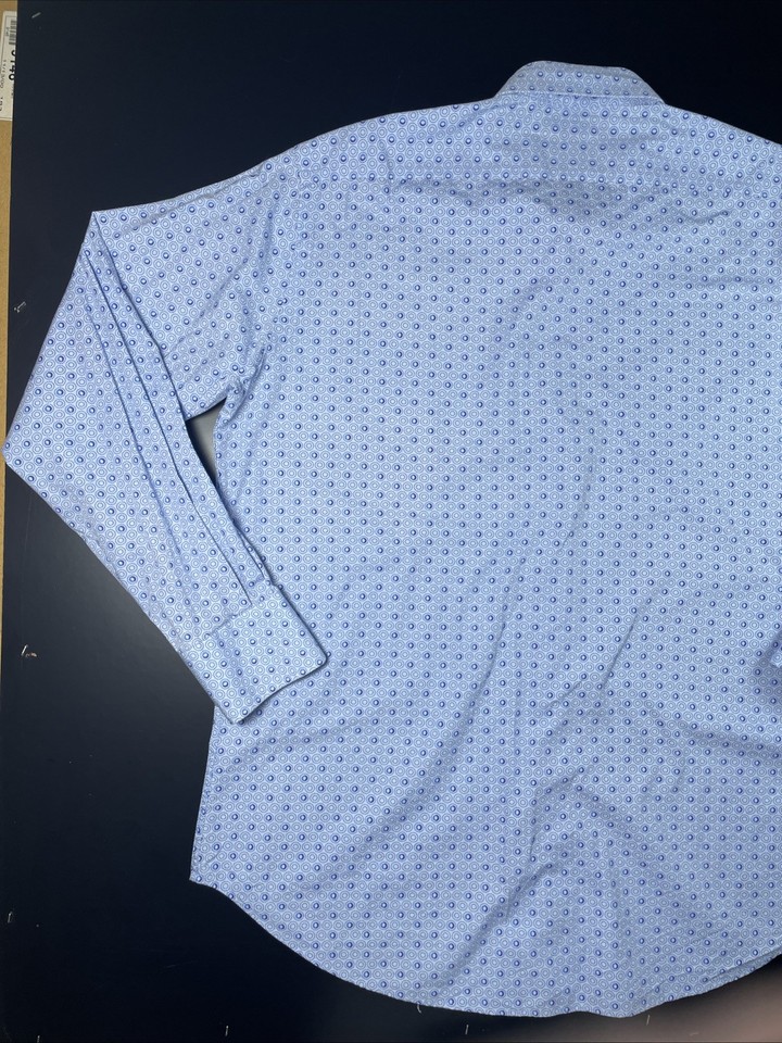 Thomas Dean Mens XL Blue Geometric Long Sleeve Button Down Shirt Flip ...