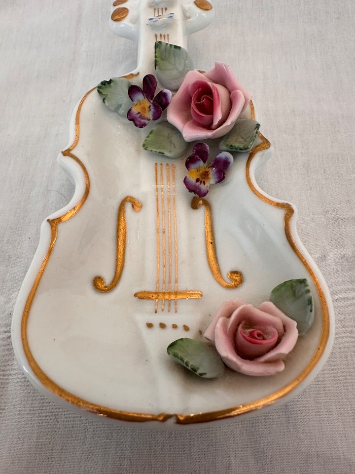 Lefton China Violin/Chello Hand Painted Floral Trinket Dish | eBay UK