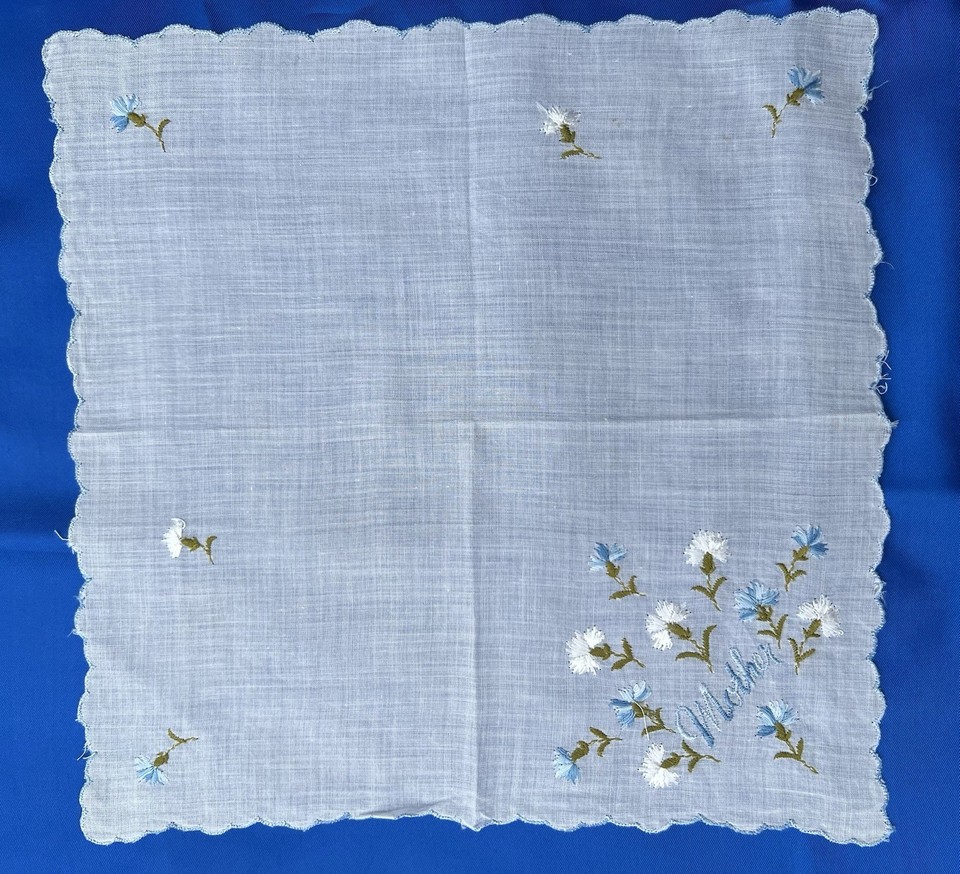 Vintage Ladies Hankie Hanky Handkerchief Blue White Flowers Mother Blue ...