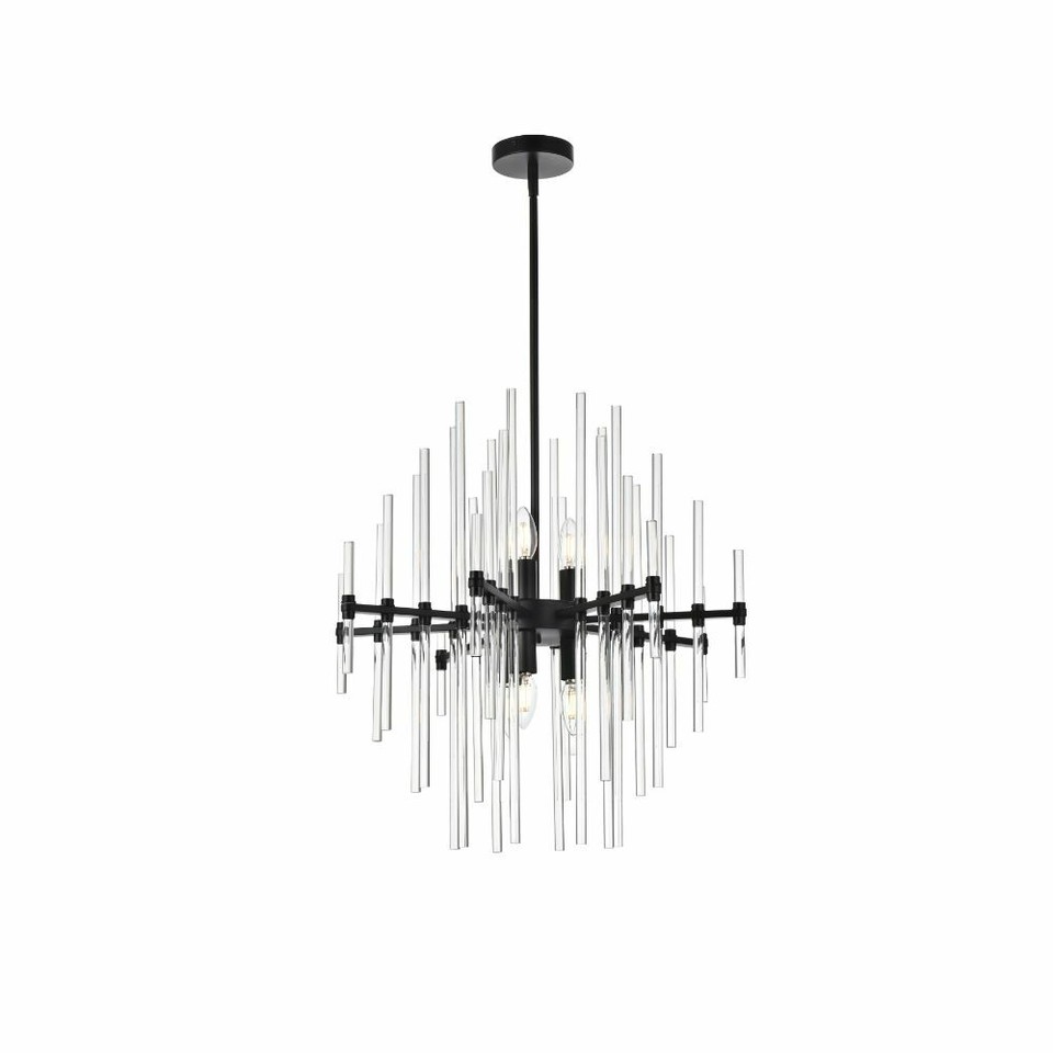 Sputnik Chandelier Black Dining Room Glass Rods Lighting 6 Light ...