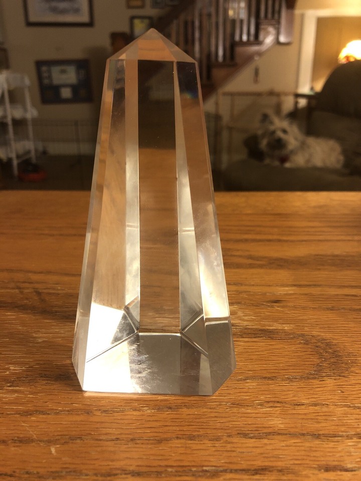 Cartier Crystal Obelisk Hexagonal Pyramid Prism Signed Paperweight 5.25 ...