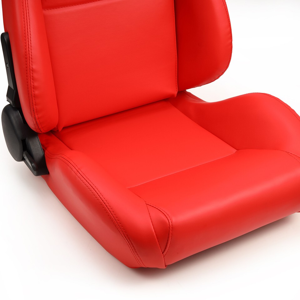 Universal Red OBS Style Reclinable PVC Leather Car Seats | Front | 1 Pair