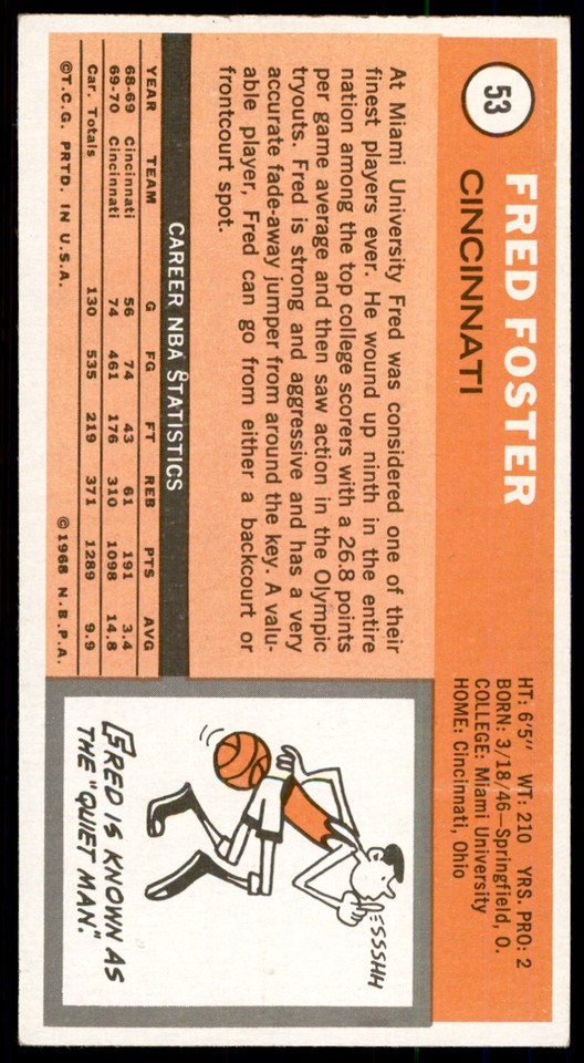 1970-71 Topps Fred Foster Basketball Card Cincinnati Royals #53 | eBay