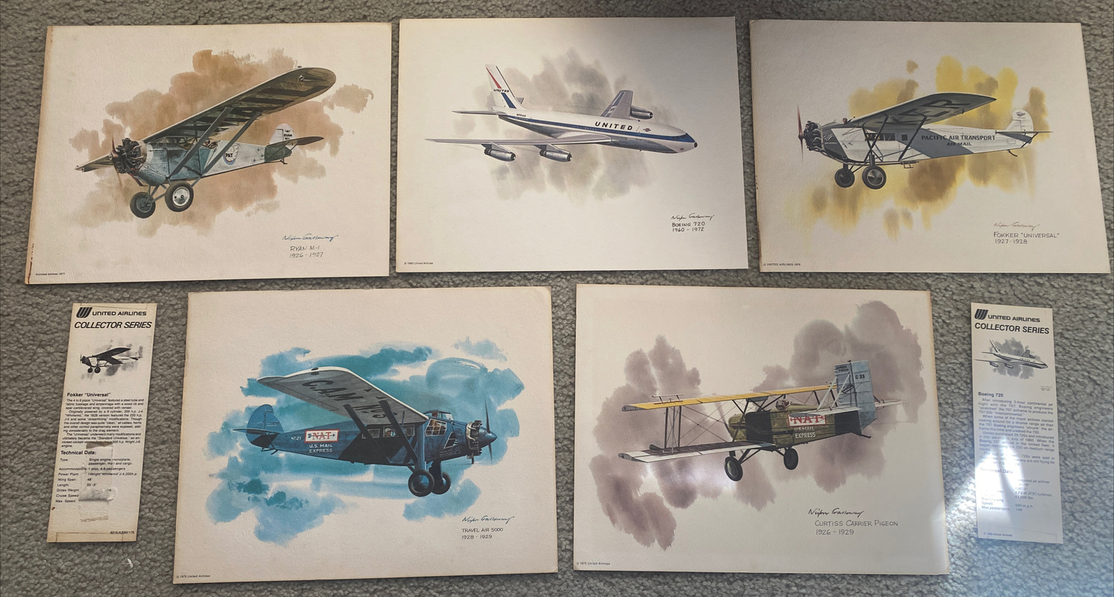 PLANE PRINTS BY NIXON GALLOWAY 8.5x11” BOEING 720, RYAN M1, FOKKER ...