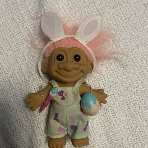 Russ Vintage Troll Doll Easter with Peach Hair Bunny Ears Overalls 5 ...