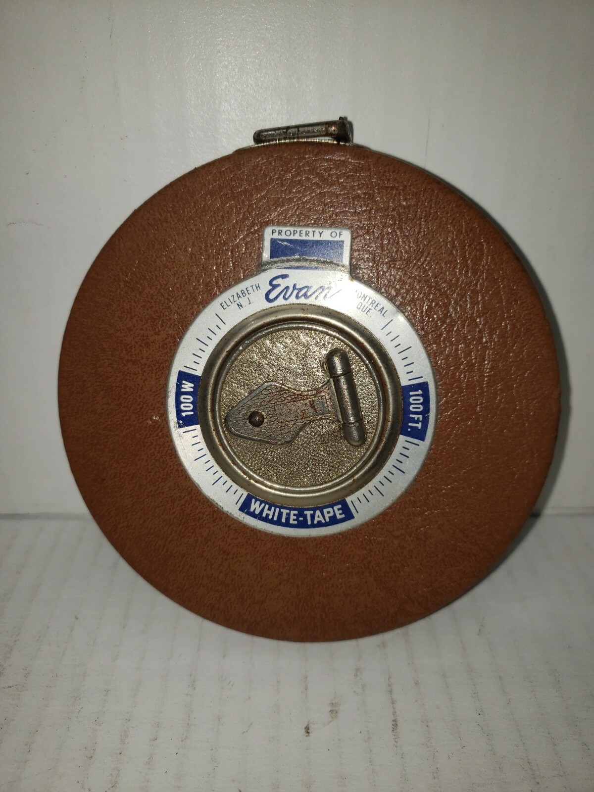 Evans 100 ft Tape Measure White tape Vintage reel up wind | eBay