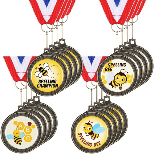 16 PCS Spelling Bee Award Medals with Neck Ribbon 2 Inch Metal Winner ...