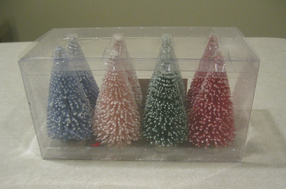 NIP 8 Holiday Time Mini Flocked Red,Green,Pink,Blue Bottle Brush ...
