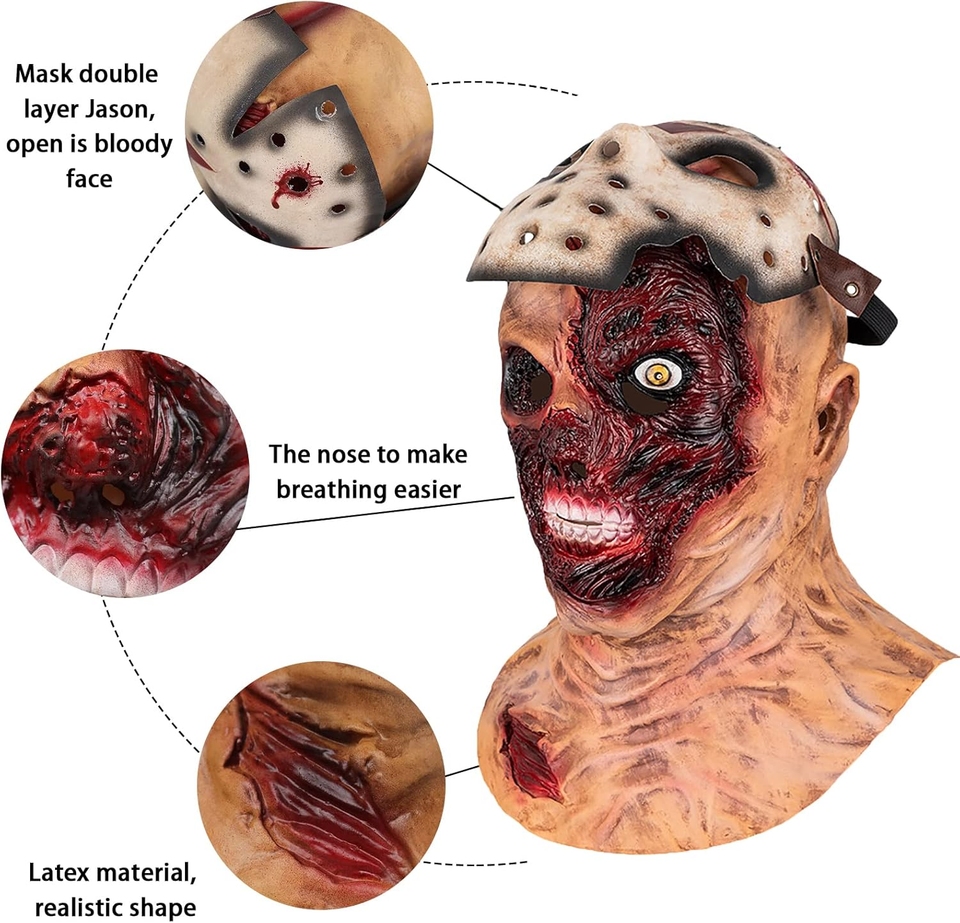 Scary Jason Hockey Mask Horror Hacker Mask Full Head Vampire Latex ...