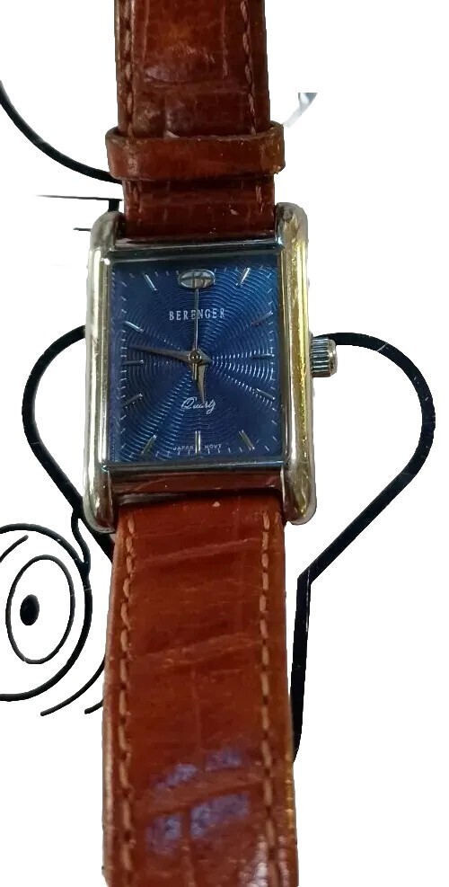 Women Berenger Watch Steel Silver Rectangular Case Blue Face Brown ...